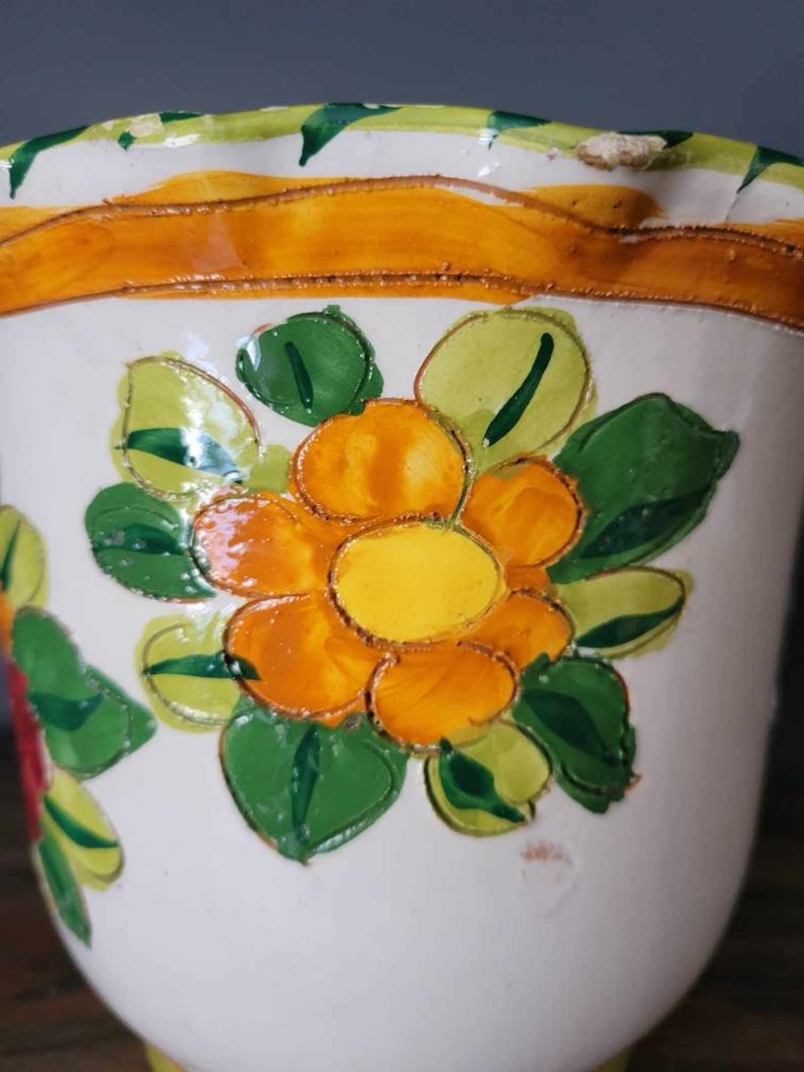 Vintage Hand Painted Pottery Planter - Etsy