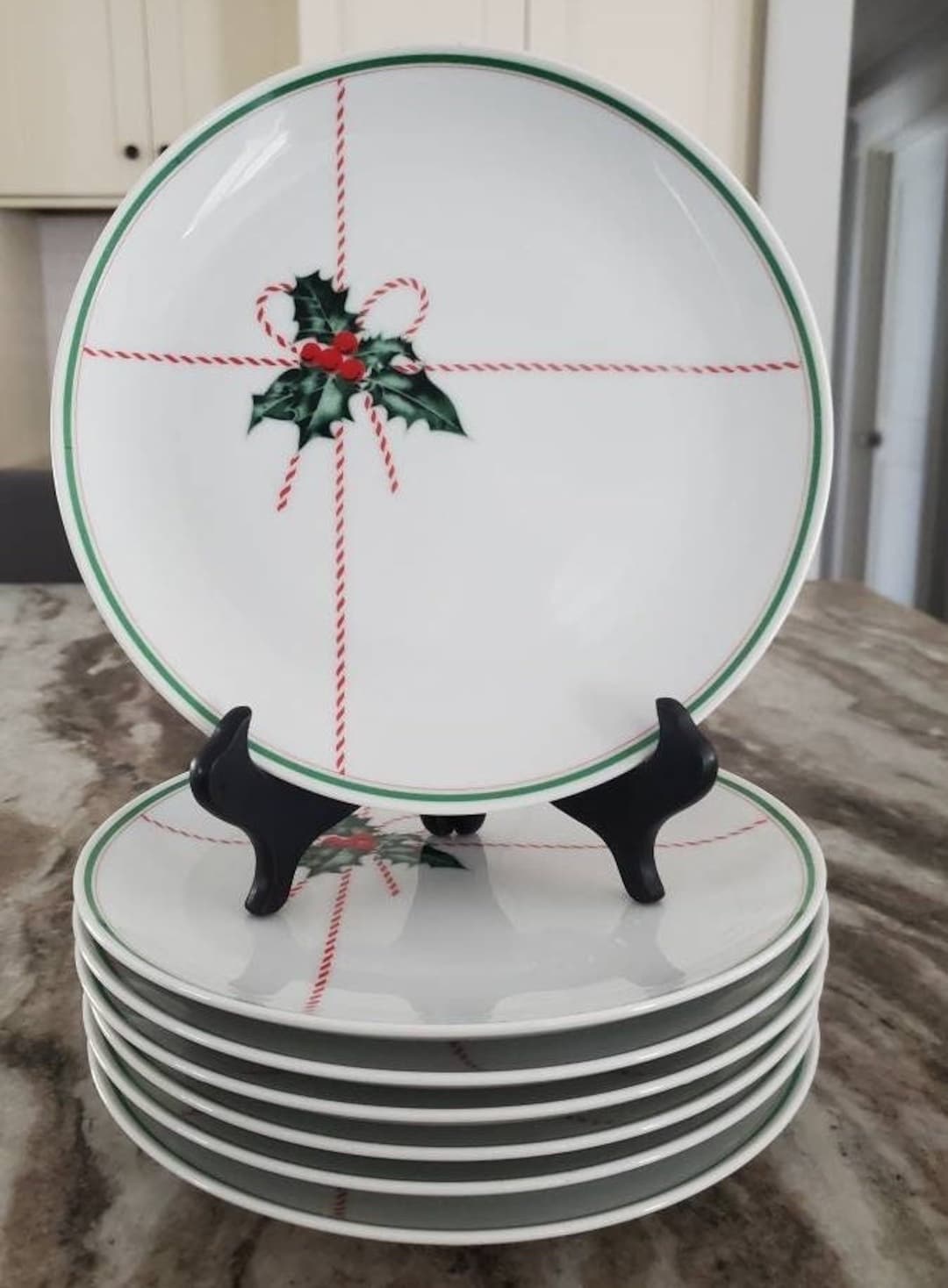 Set of Seven Holiday Holly & String Wrapped Dessert Plates - Etsy
