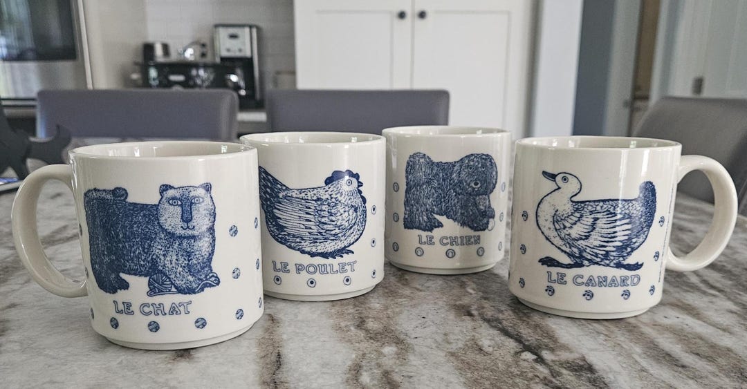 Vintage Taylor & Ng Blue Chien Chat Poulet Conard Mugs - Etsy