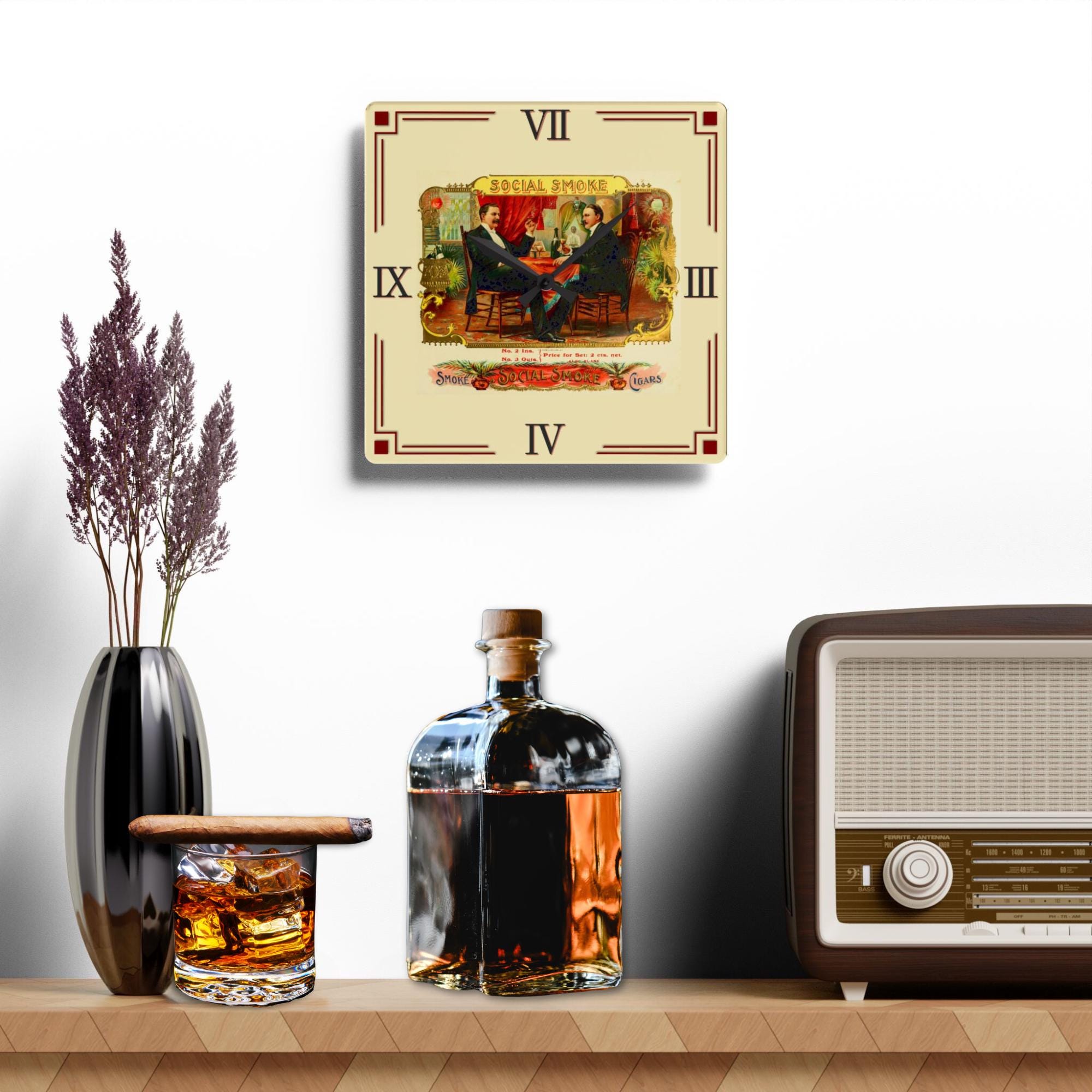 Cigar Box Label Clock Wall Art, Cigars Labels Lounge, Vintage Bar Decor ...