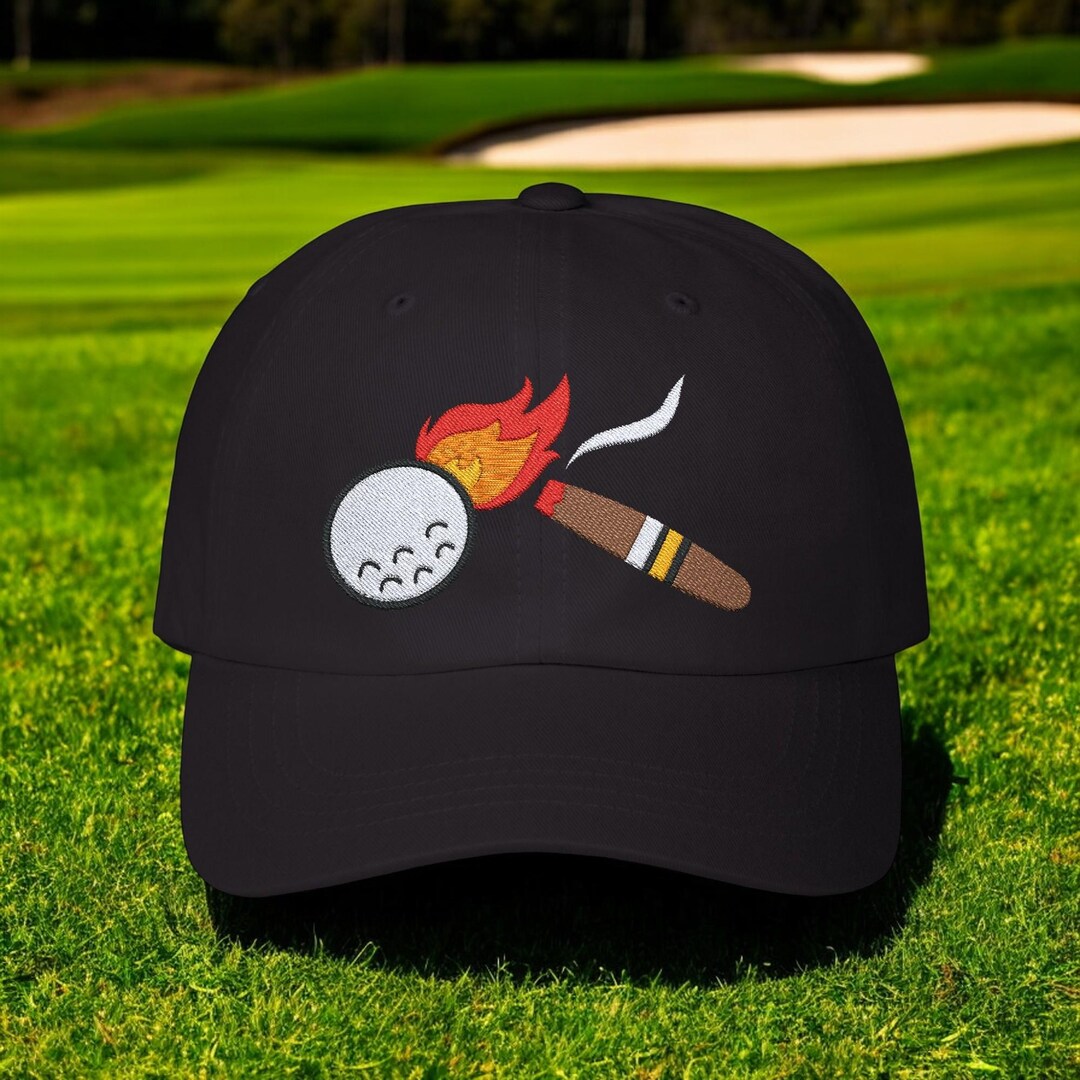 Golf Ball Cigar Hat, Embroidered, Golf Ball Flame Hat, Golfers Who ...