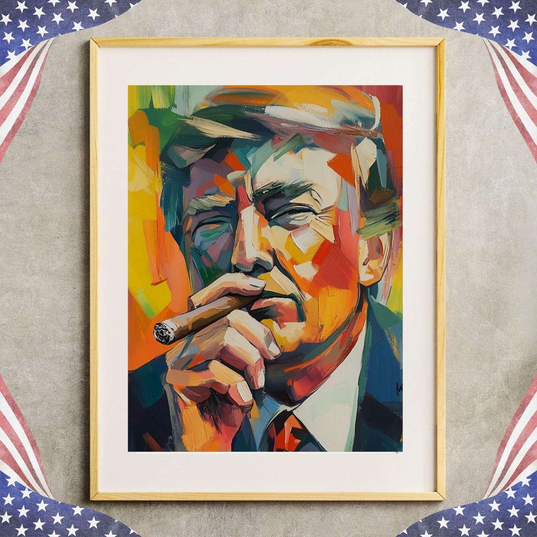 Donald Trump Cigar Poster Wall Art, Patriotic President Painting Decor ...