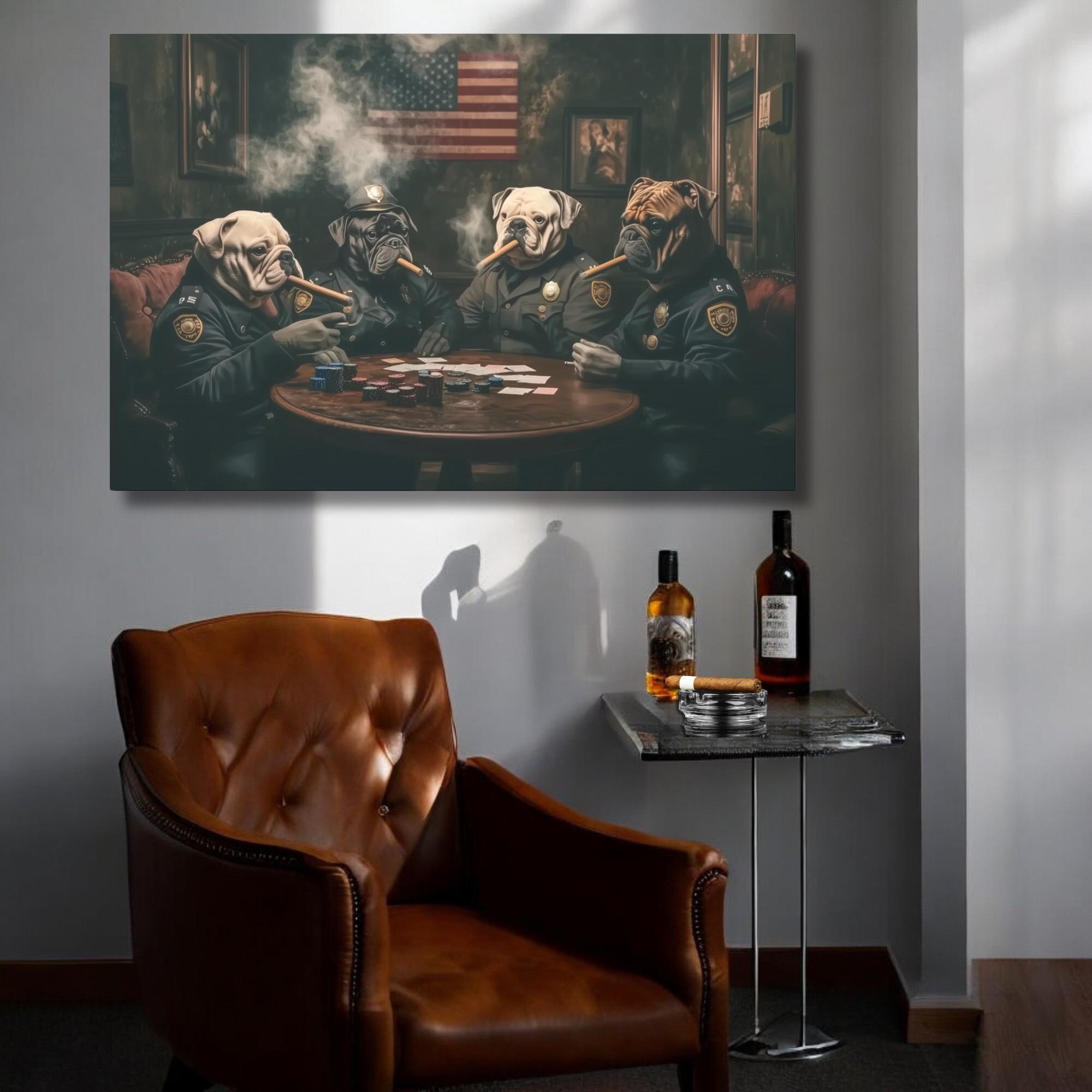 Police Bulldogs Smoking Cigars Playing Poker Canvas, Law Enforcement ...