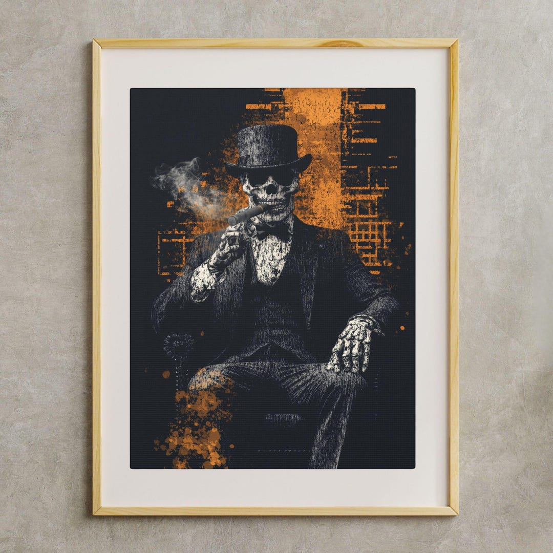 Skeleton Cigar Wall Art, Vintage Lounge Poster, Man Cave Sign, Grunge ...