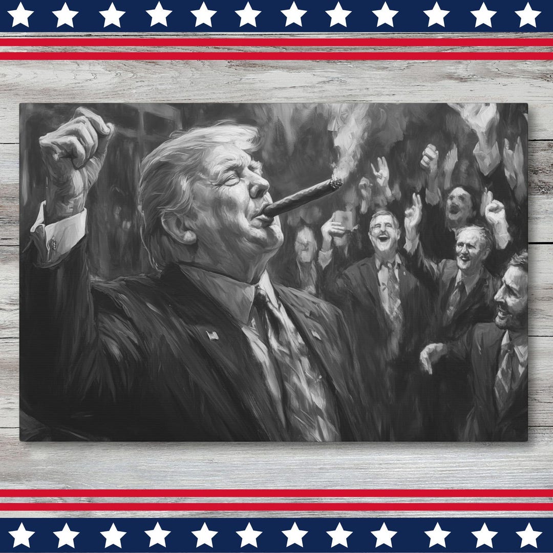 Donald Trump Cigar Canvas Wall Art, Vintage American Black and White ...