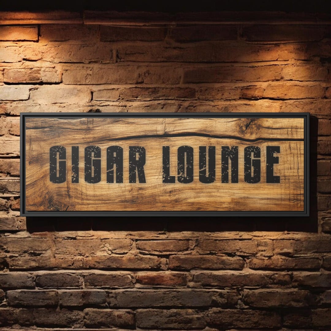 Cigar Lounge Wall Decor, Rustic Wood Man Cave Sign, Framed Canvas Home ...