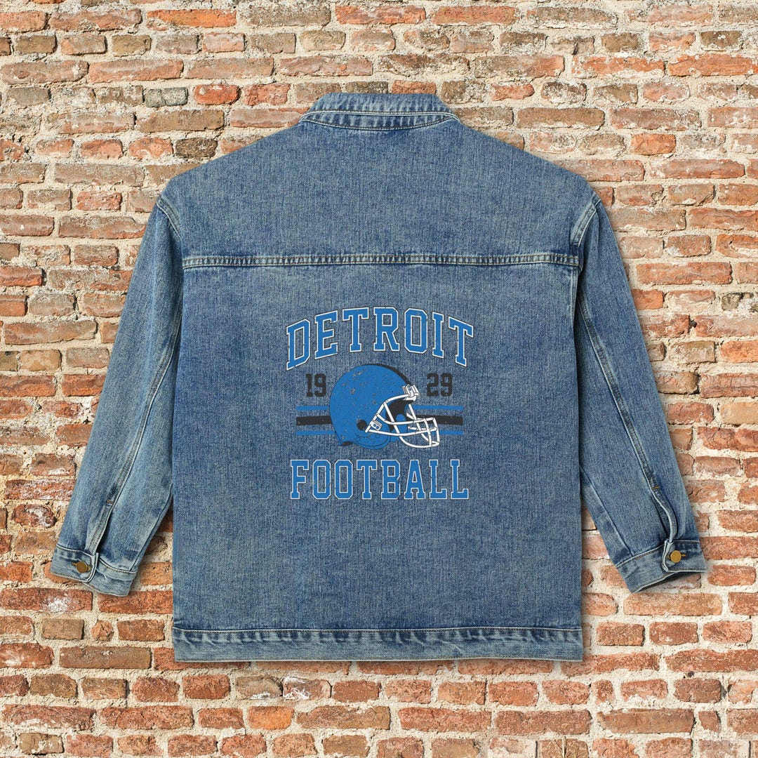 Detroit Womens Denim Jean Jacket, Vintage Varsity Football Coat, Motor ...