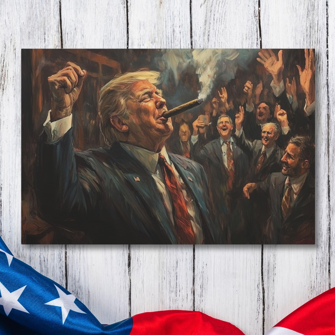 Donald Trump Cigar Canvas Wall Art, Patriotic President Oil Painting ...