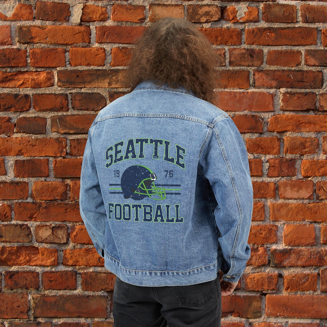 Seattle Mens Denim Jean Jacket, Vintage Varsity Football Coat, West ...