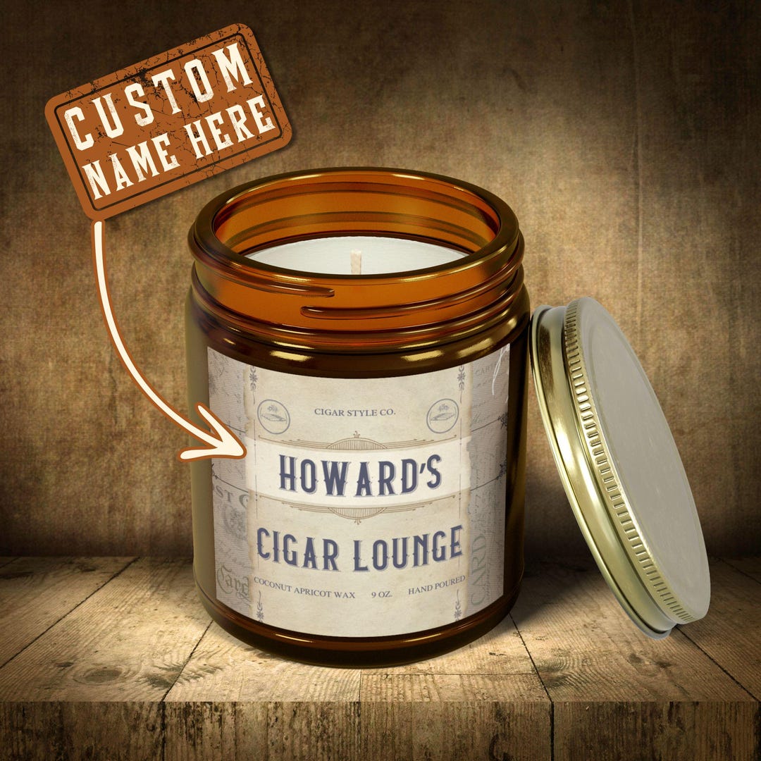Custom Cigar Vintage Candle, Personalized Rustic Man Cave Lounge Decor ...