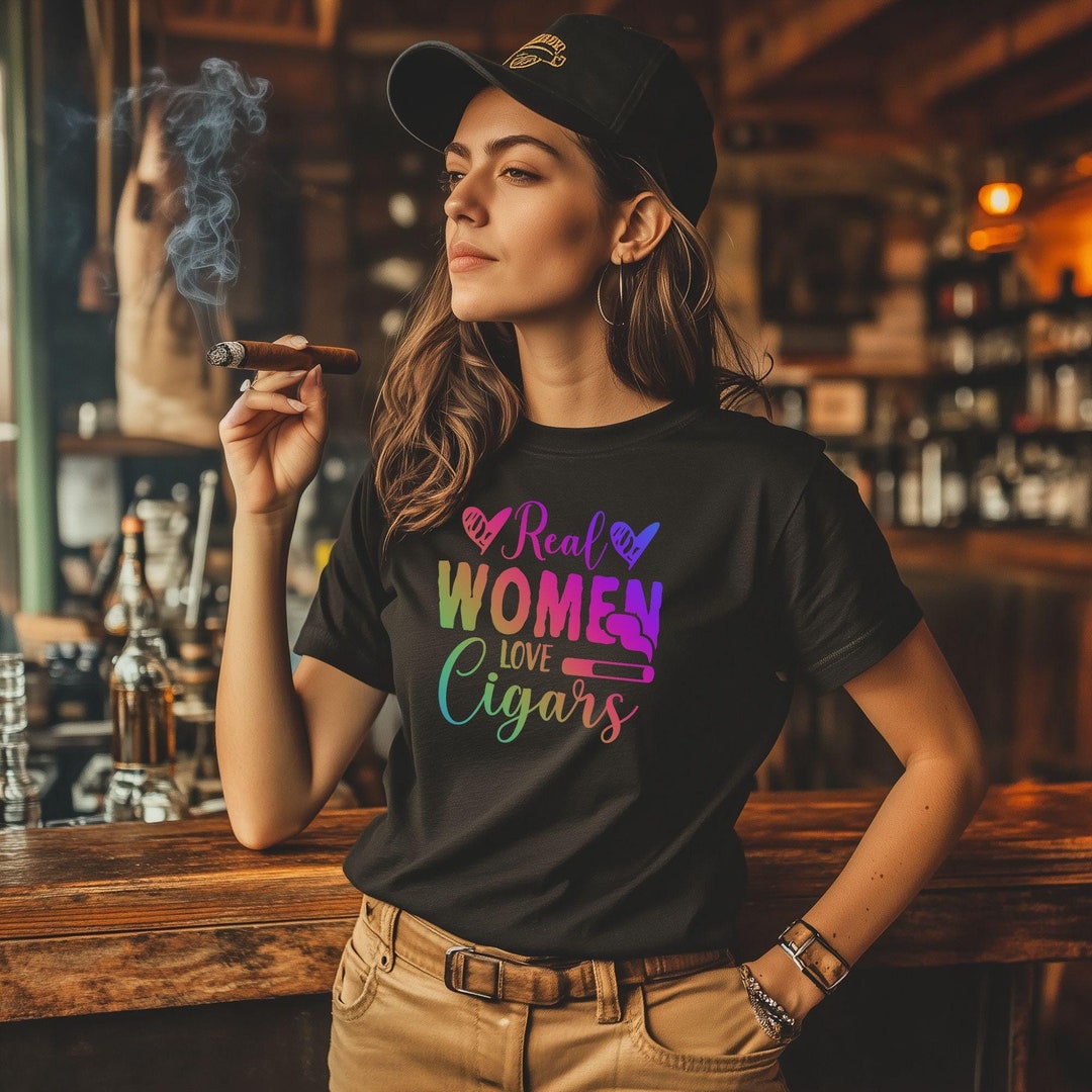 Womens Cigar T Shirt, Girl Lounge Colorful Clothing, Lady Smoking T ...