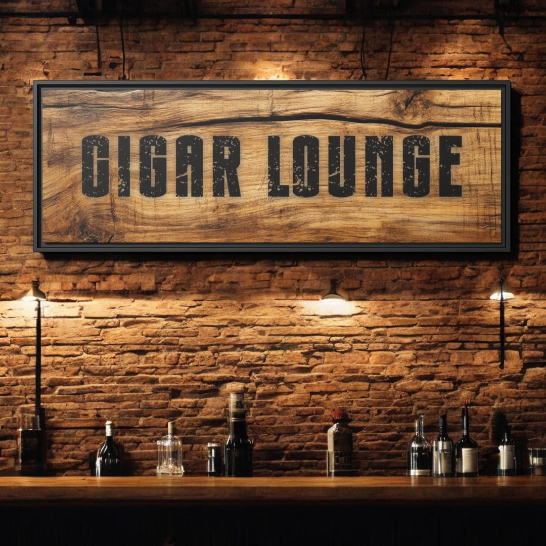 CIGAR LOUNGE Sign, Huge 48x16 Framed Canvas, Man Cave Wall Decor ...