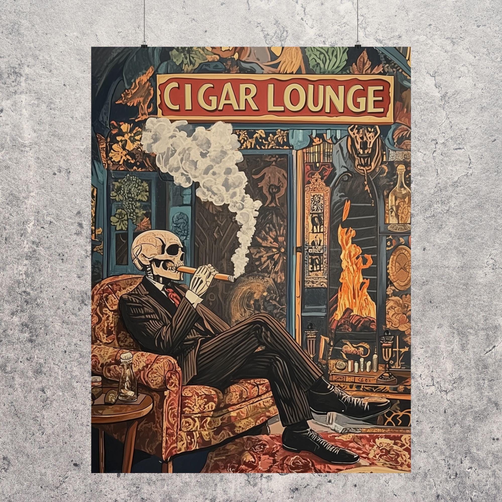 Vintage Skeleton Cigar Lounge Poster, Man Cave Sign, Large Print Wall ...
