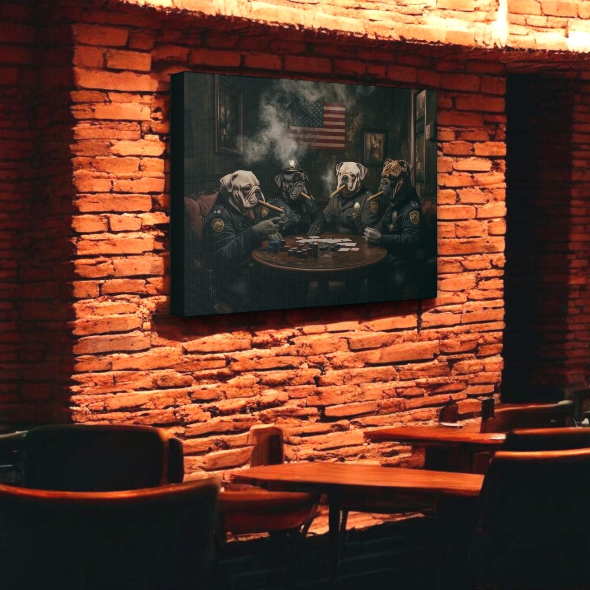 Police Bulldogs Smoking Cigars Playing Poker Canvas, Law Enforcement ...