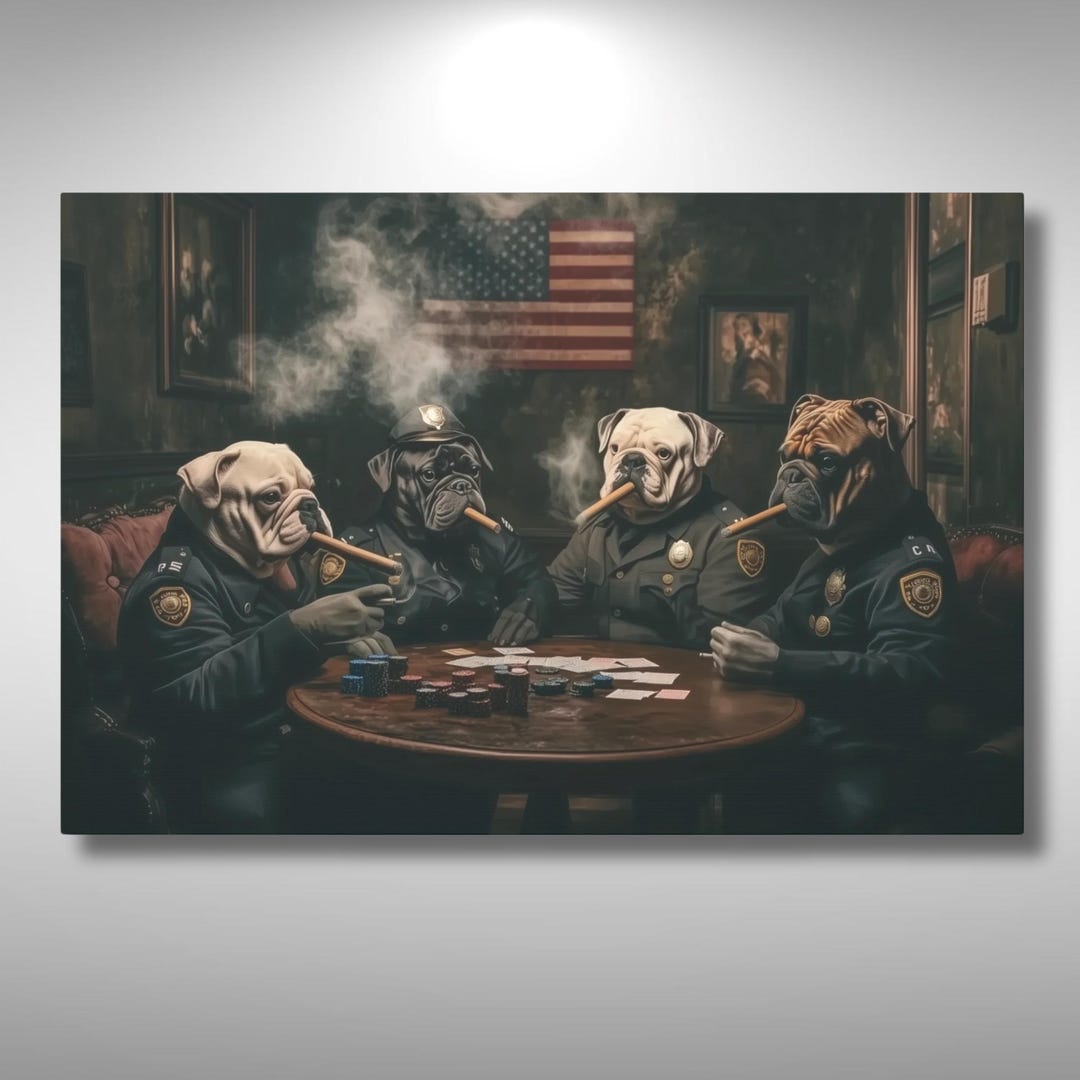 Police Bulldogs Smoking Cigars Playing Poker Canvas, Law Enforcement ...