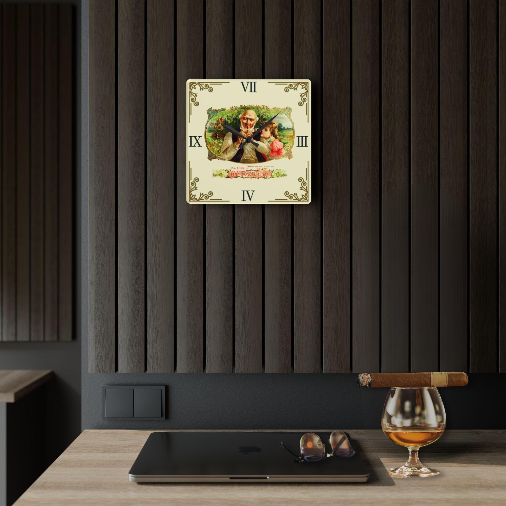 Cigar Box Label Clock Wall Art, Cigars Labels Lounge, Vintage Bar Decor ...