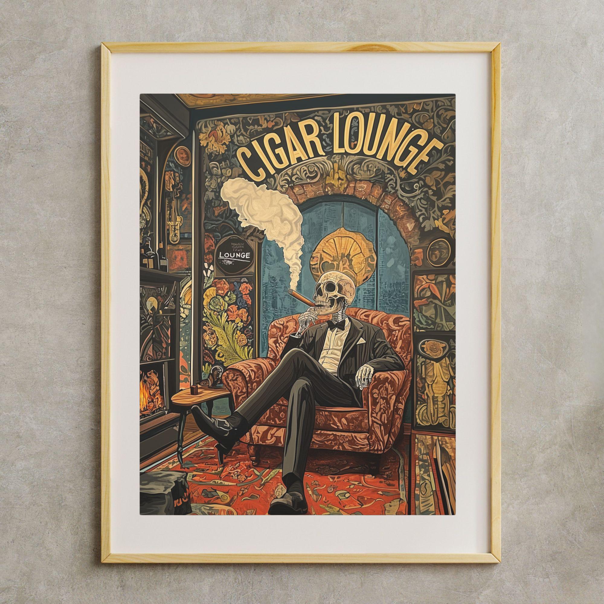 Vintage Skeleton Cigar Poster, Lounge Wall Art, Mid Century Retro Style ...