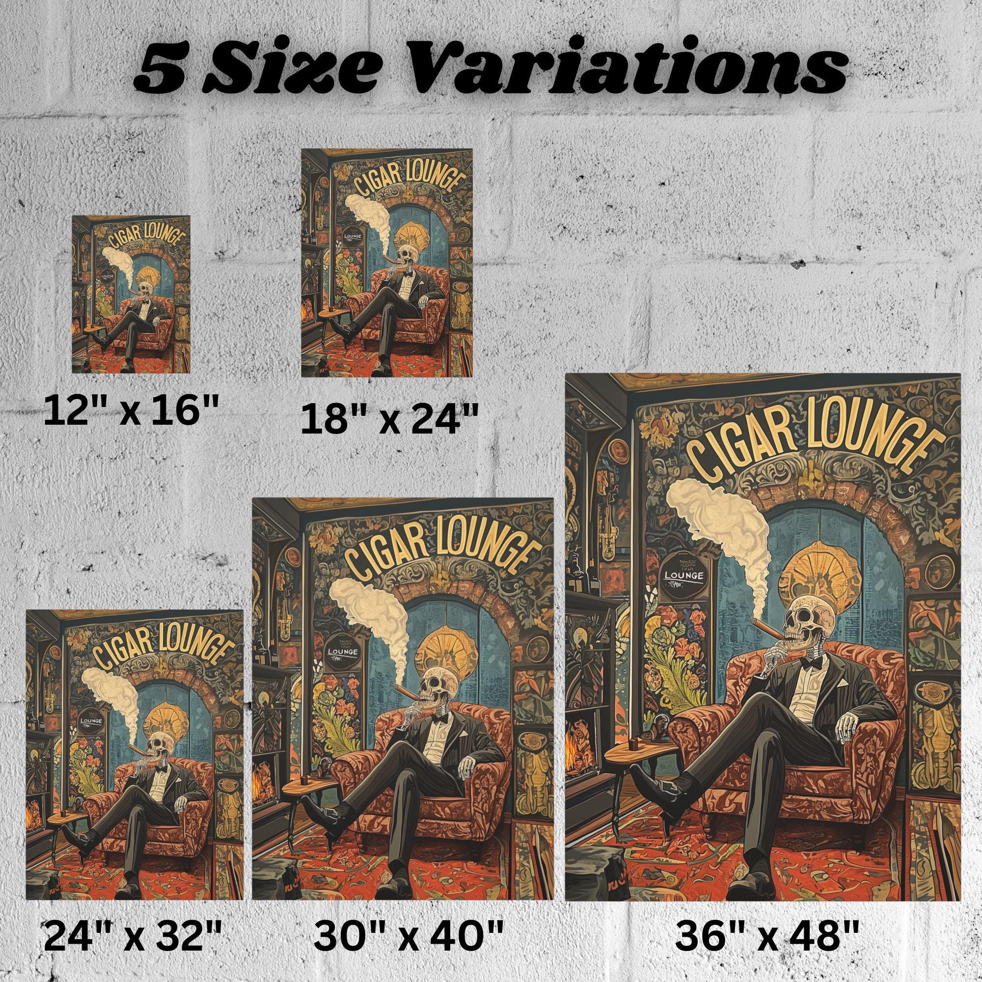 Vintage Skeleton Cigar Poster, Lounge Wall Art, Mid Century Retro Style ...