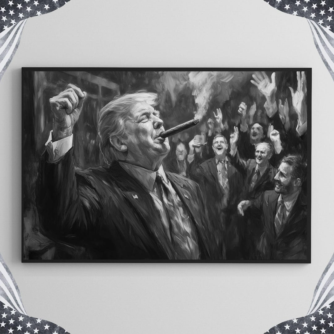 Donald Trump Cigar Poster Wall Art, Patriotic President Oil Painting ...