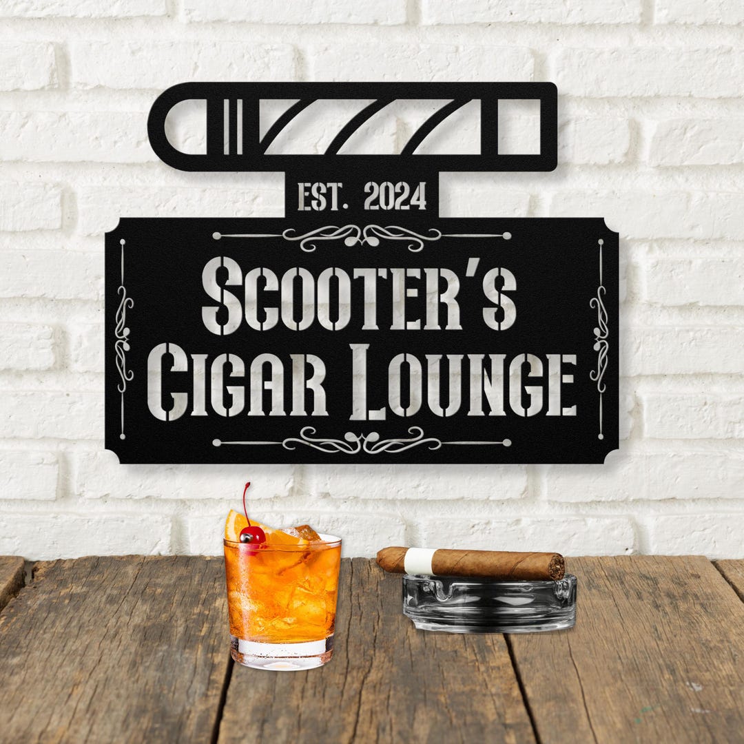 Personalized Cigar Lounge Sign, Custom Metal Sign Wall Art, Whiskey ...
