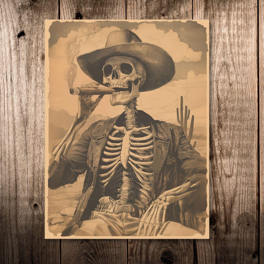 Cowboy Skeleton Cigar Wall Art Sign, Vintage Western Man Cave Decor ...
