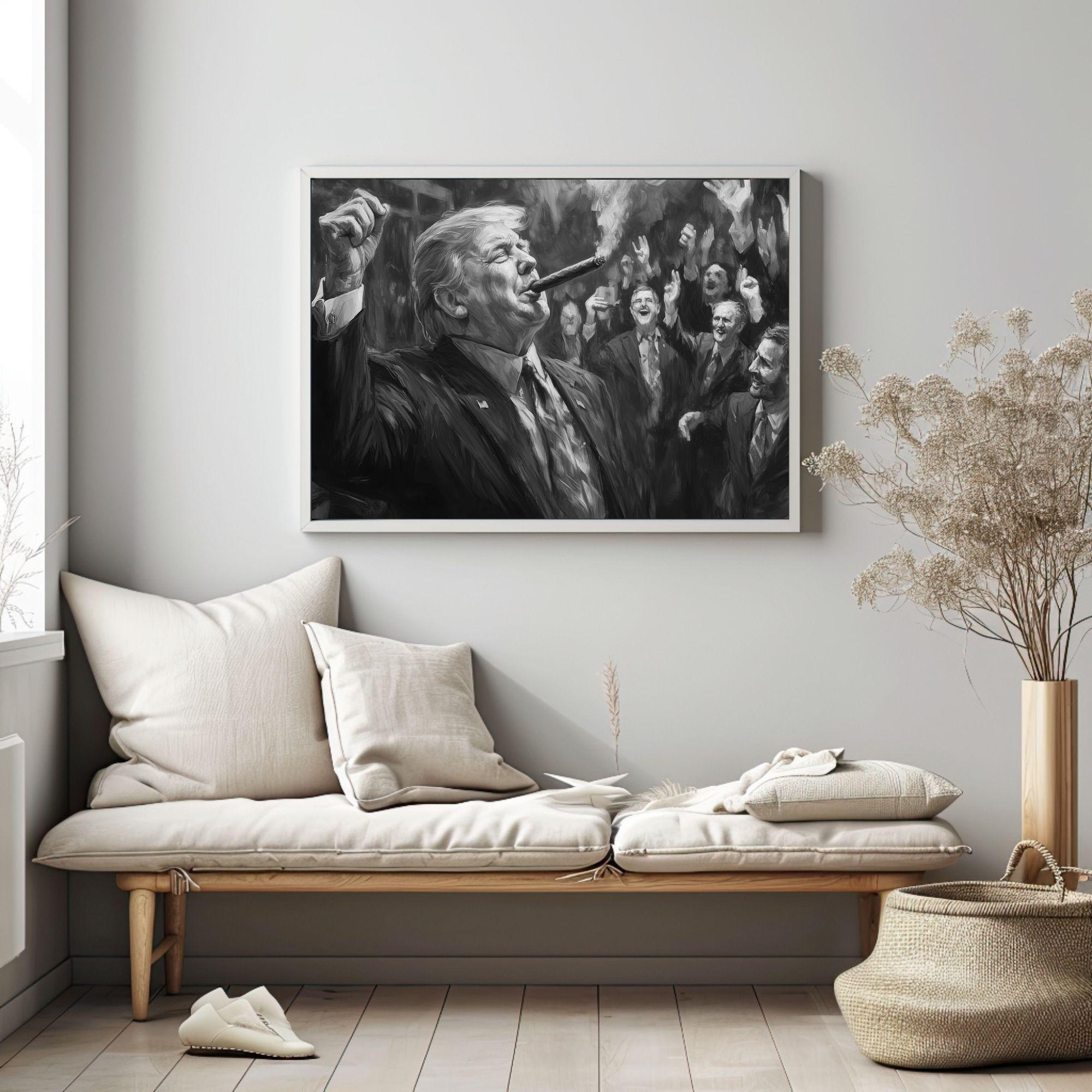 Donald Trump Cigar Poster Wall Art, Patriotic President Oil Painting ...