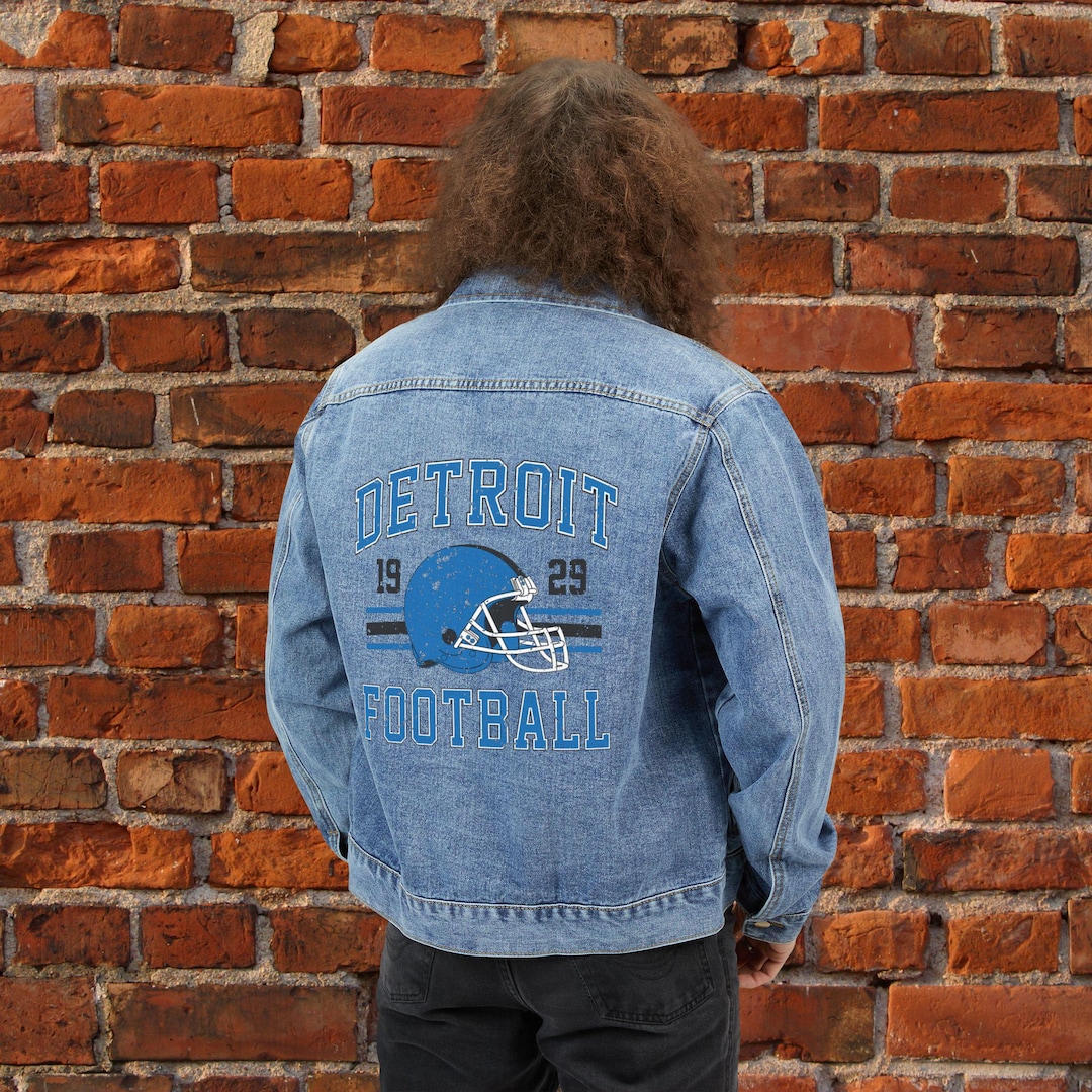 Detroit Mens Denim Jean Jacket, Vintage Varsity Football Coat, Motor ...