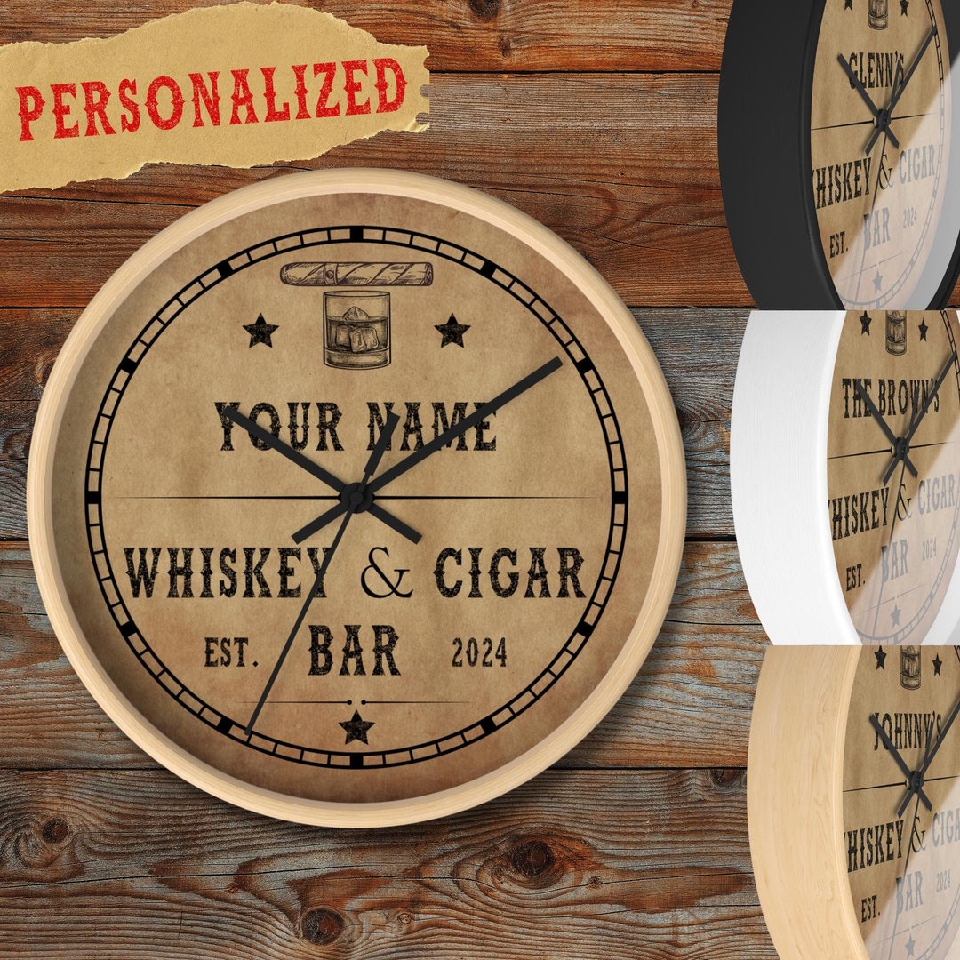 Personalized Bourbon Cigar Clock, Western Man Cave Decor, Rustic ...