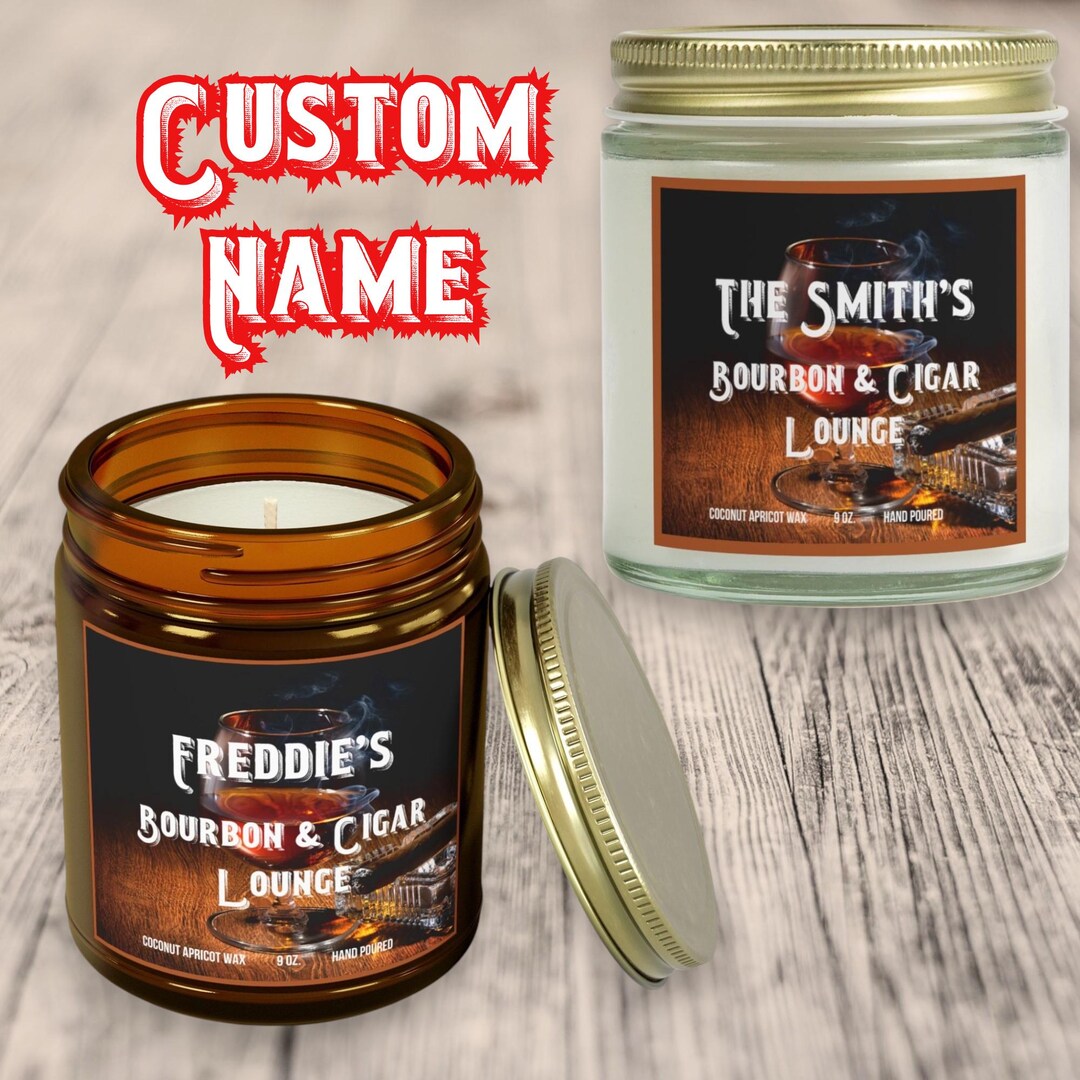 Custom Bourbon Cigar Candle, Personalized Man Cave Lounge Decor ...
