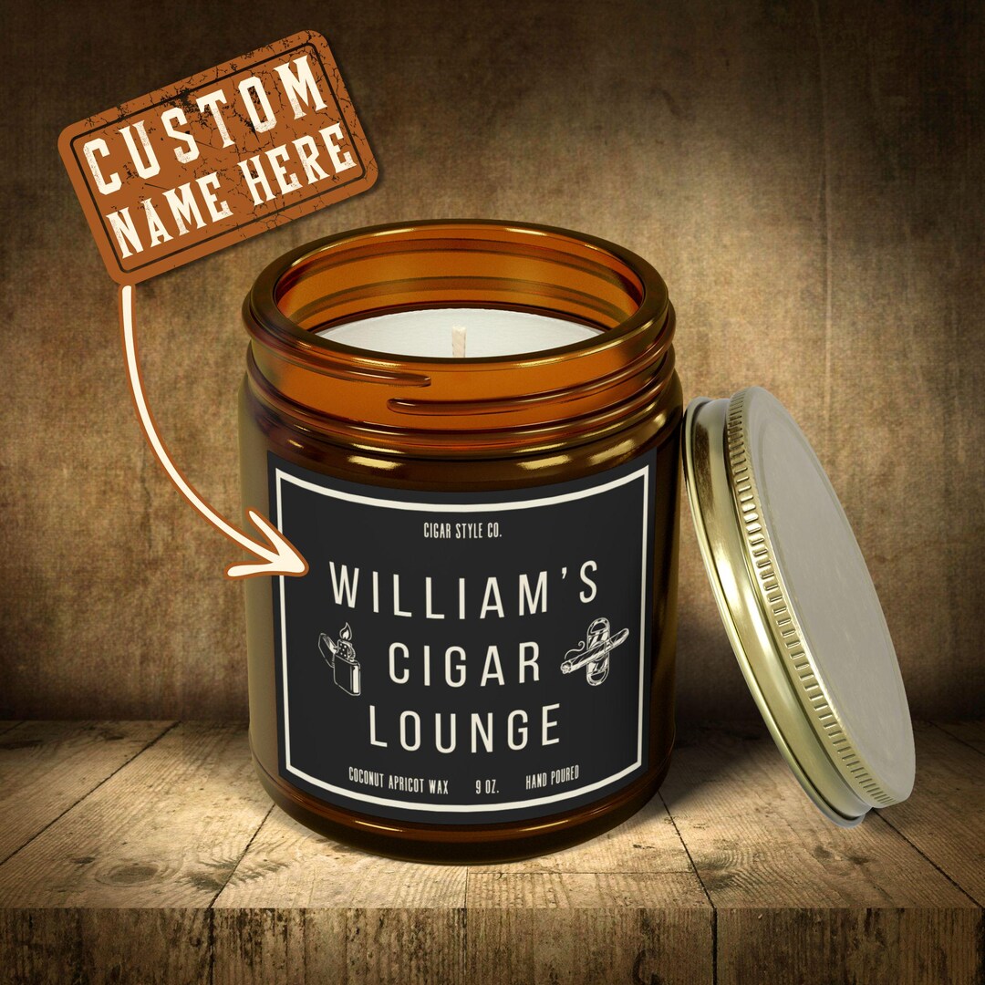 Custom Cigar Lounge Candle, Personalized Man Cave Decor, Smokers ...