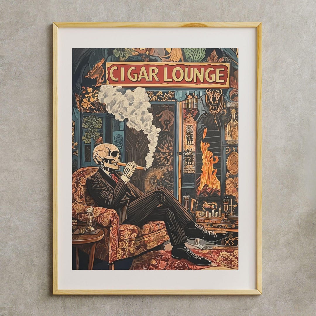 Vintage Skeleton Cigar Lounge Poster, Man Cave Sign, Large Print Wall ...