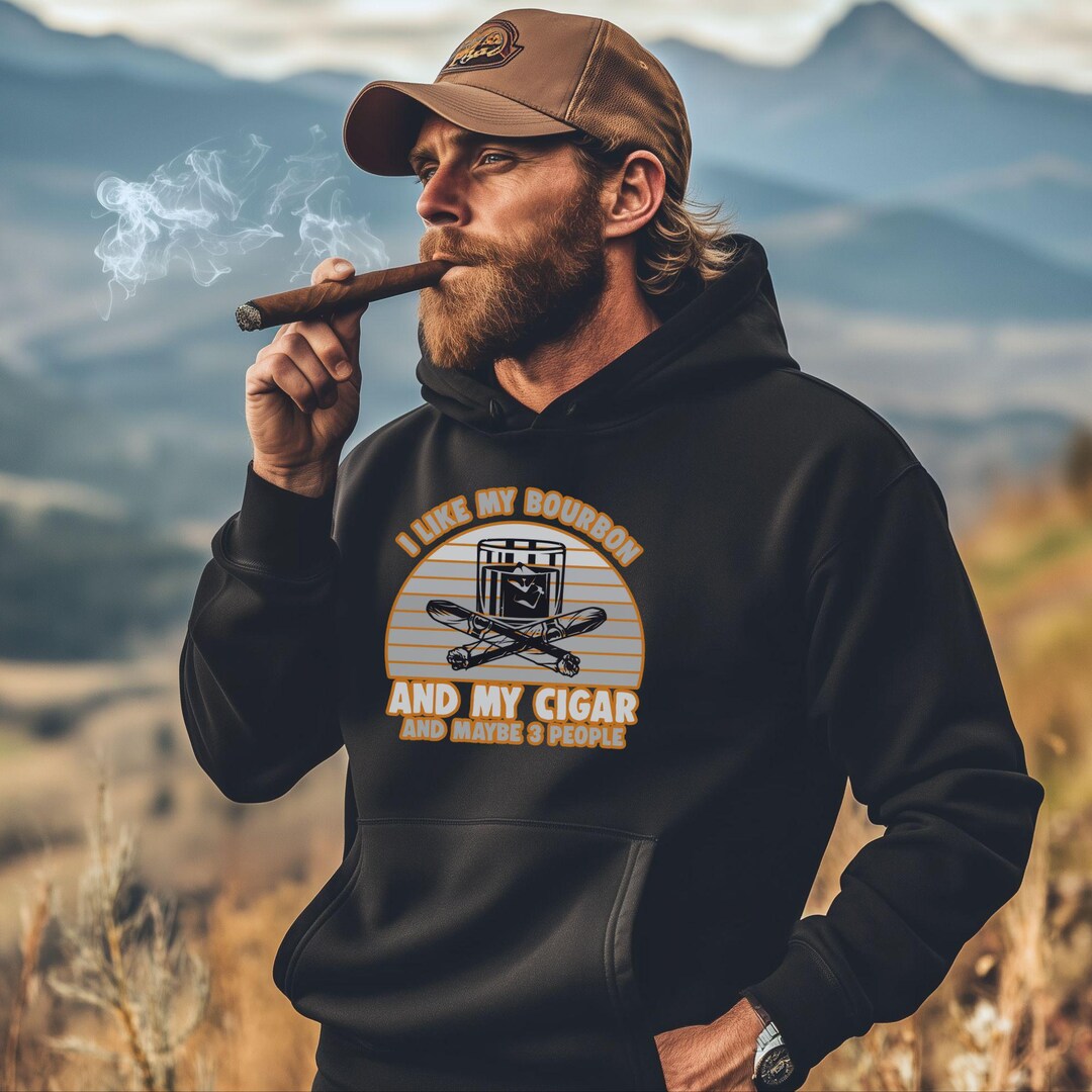 Cigar Hoodie, Bourbon Smoking Hooded Sweatshirt, Warm Sweater for ...