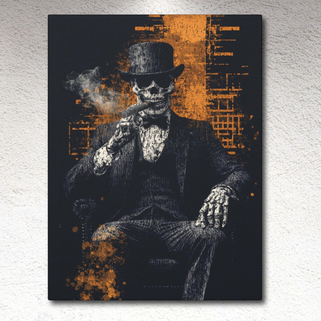 Skeleton Cigar Wall Art, Vintage Lounge Canvas, Man Cave Sign, Grunge ...
