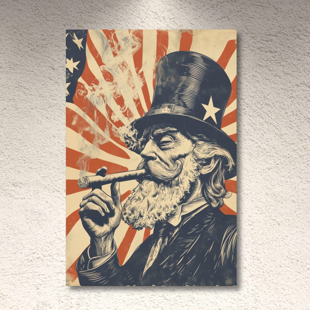 Uncle Sam Cigar Canvas Wall Art, USA Lounge Flag Decor, Fathers Day ...