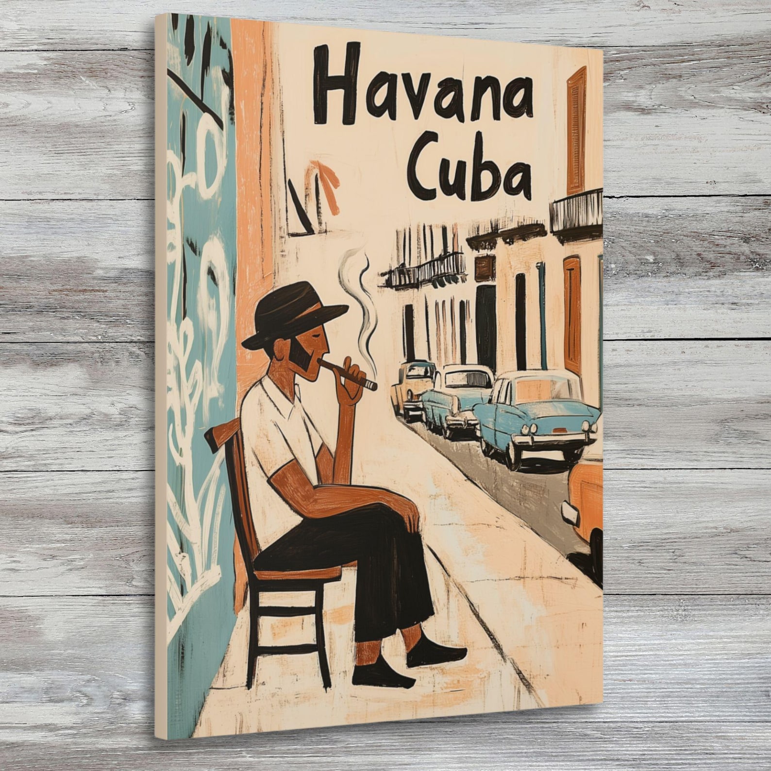Havana Cuban Cigar Art, Cuba Lounge Wall Decor, Man Cave Canvas Artwork ...