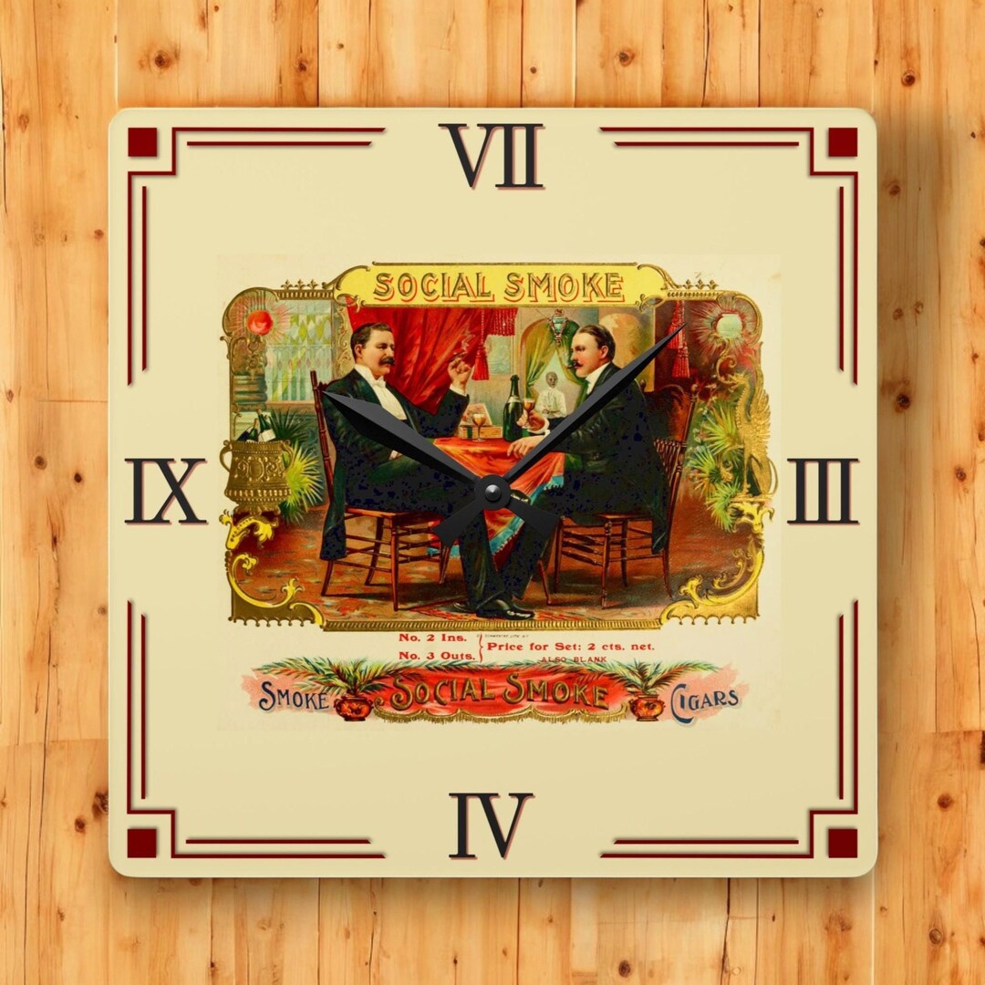 Cigar Box Label Clock Wall Art, Cigars Labels Lounge, Vintage Bar Decor ...