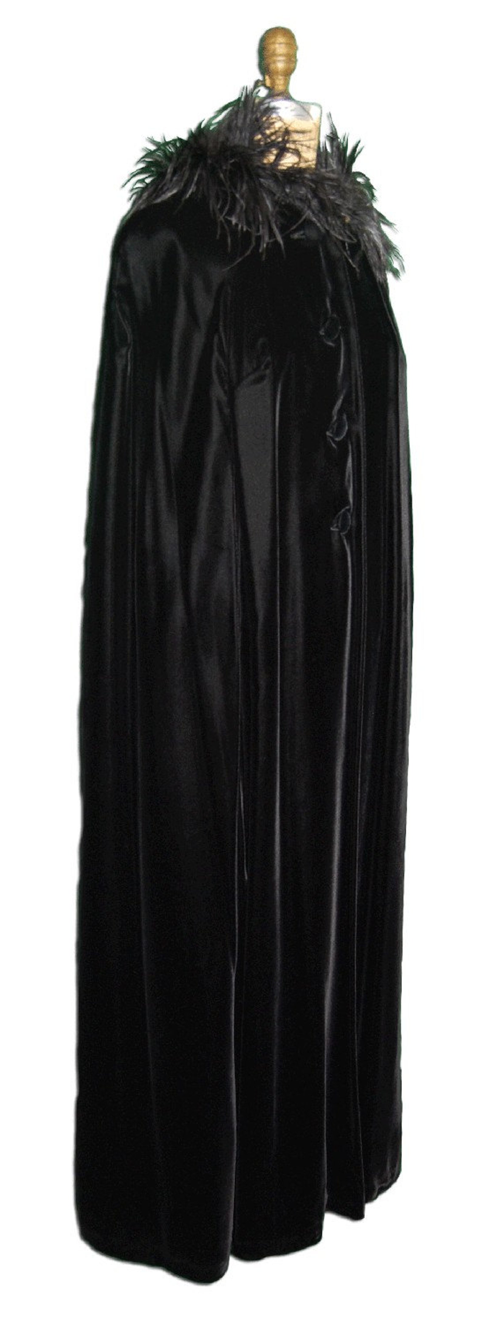 Vintage Black Velvet and Ostrich Feather Hooded Cape - Etsy