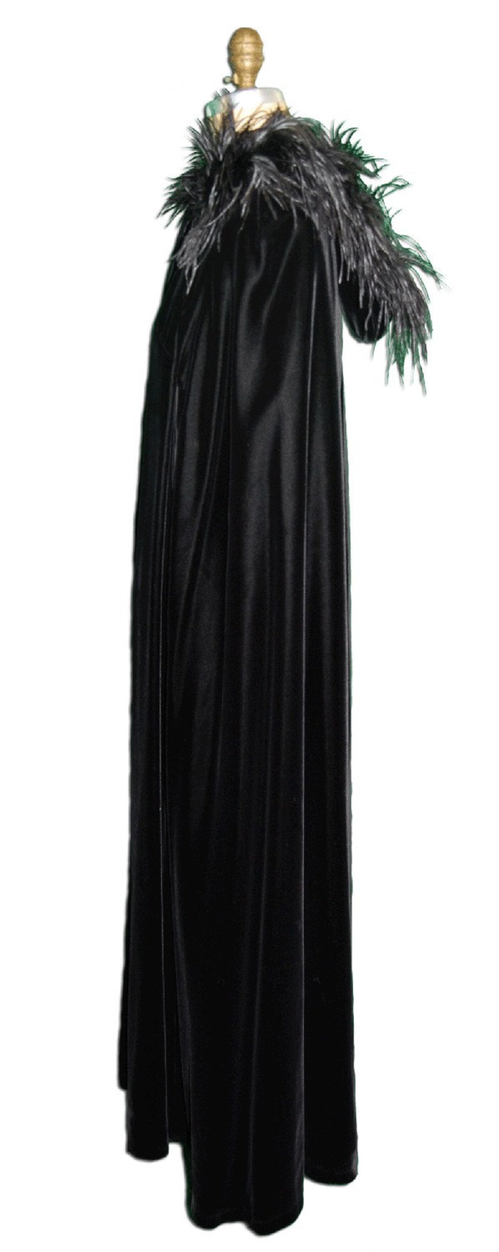 Vintage Black Velvet and Ostrich Feather Hooded Cape - Etsy