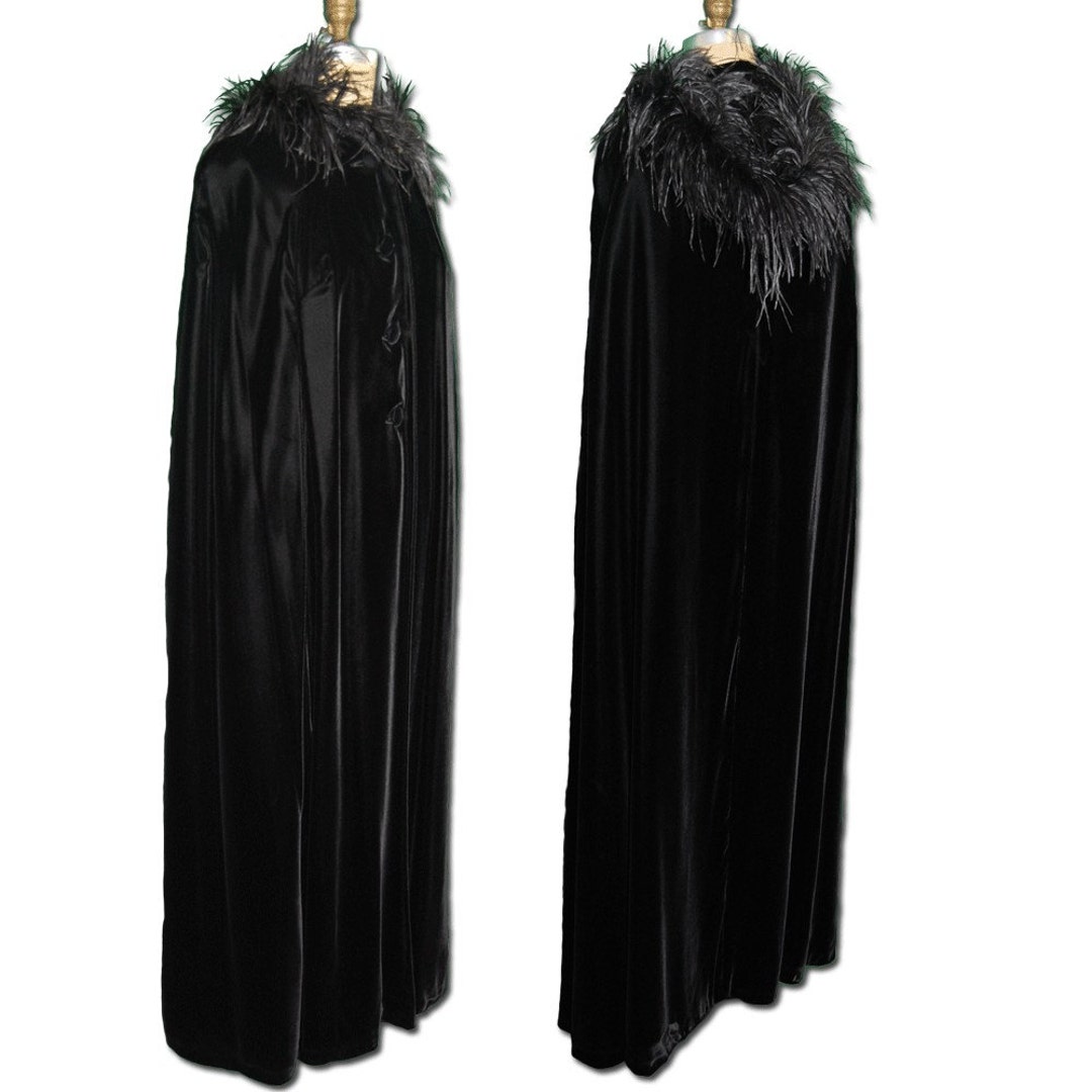 Vintage Black Velvet and Ostrich Feather Hooded Cape - Etsy