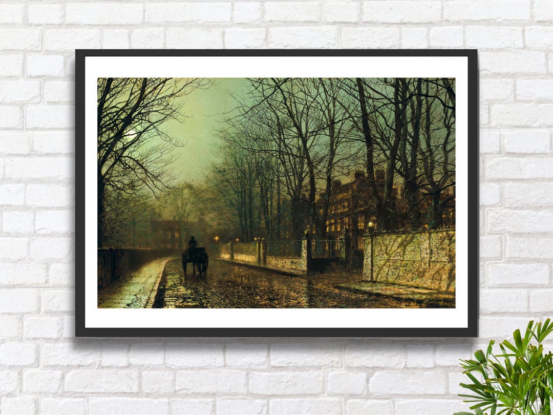 English Artist John Atkinson Grimshaw 'A Wet Moon, Putney Road' 1886 ...