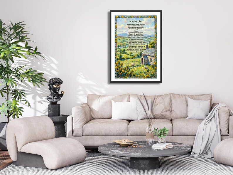 Calon Lan Welsh Hymn Lyrics: Rural Wales Stone Church Landscape Art ...