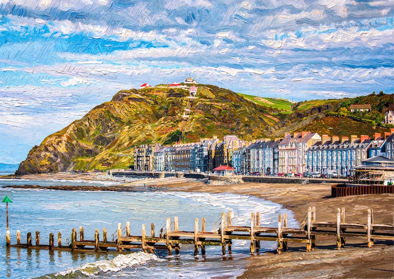 Aberystwyth Seafront Promenade With Constitution Hill and Cliff Railway ...