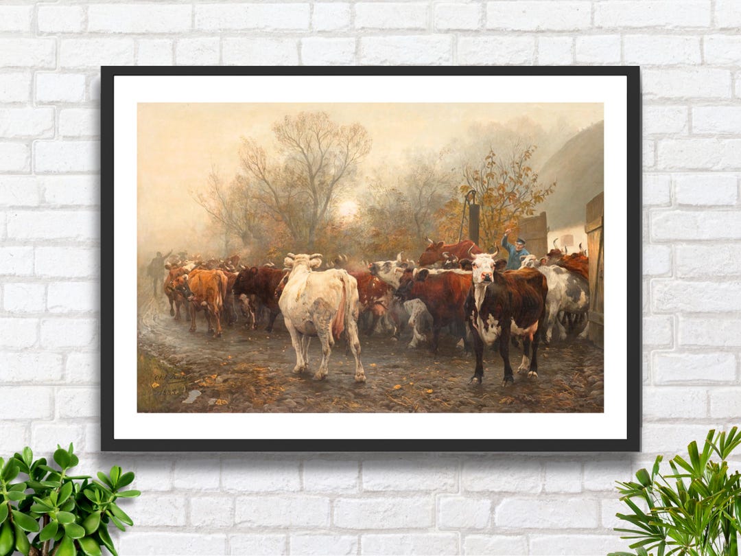 Otto Bache 'driving Cows Out of the Cowhouse' 1885 Danish Artist Farm ...