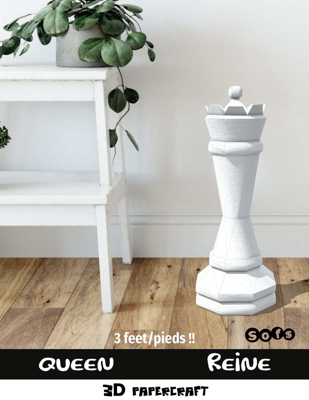 Queen Chess Piece Papercraft Giant 3 Feet Tall 3D You Get a PDF Digital ...