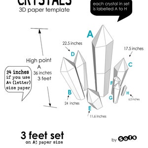 BIG Crystals Papercraft. Set of 7 With 4 Options Paper Size. You Get ...
