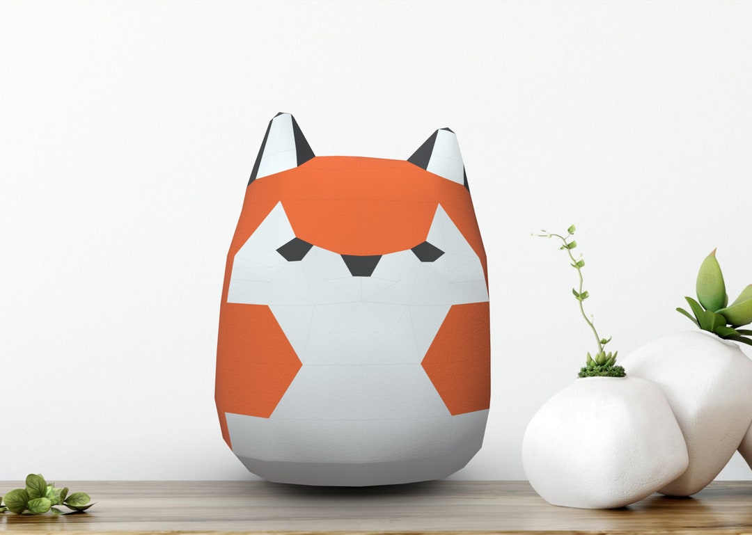 Round Fox 3D Papercraft. You Get an SVG, DXF, PDF Digital File Template ...