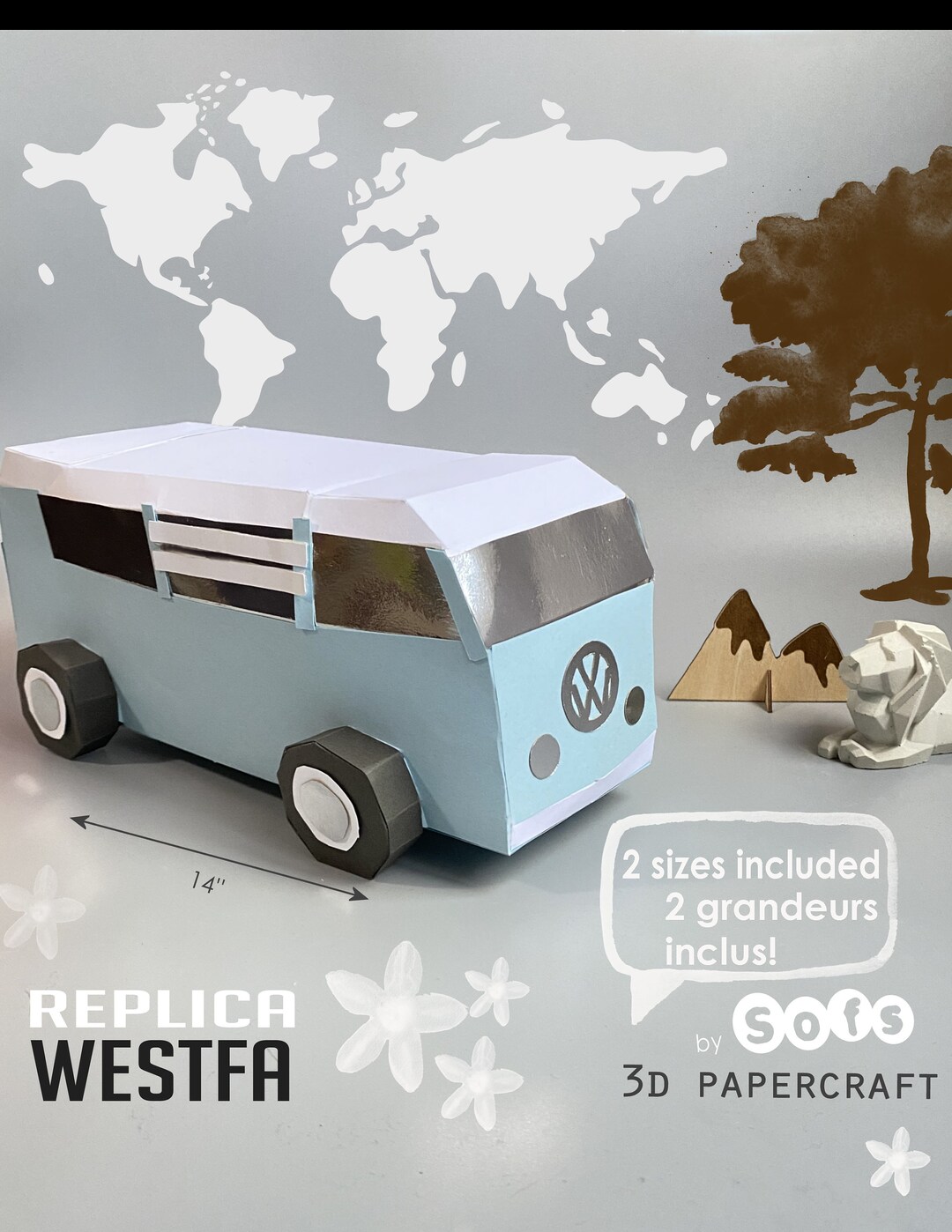 Camper Van 3D Papercraft. Lowpoly Paper, Get PDF Digital File Template ...