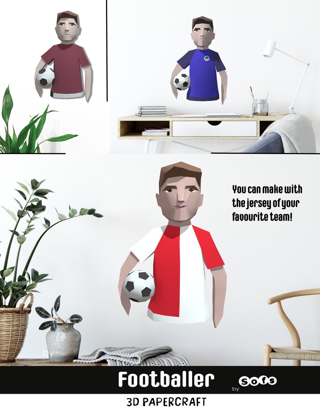 Footballer soccer Player 3D Papercraft. You Get PDF Digital File ...