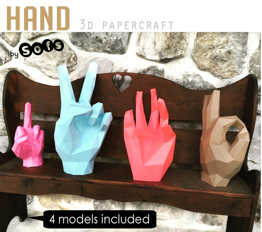 Hand Bundle Papercraft. You Get 4 PDF Digital Templates and ...