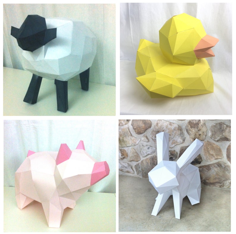 Farm Animals Collection Pack Papercraft. You Get 4 PDF Digital - Etsy